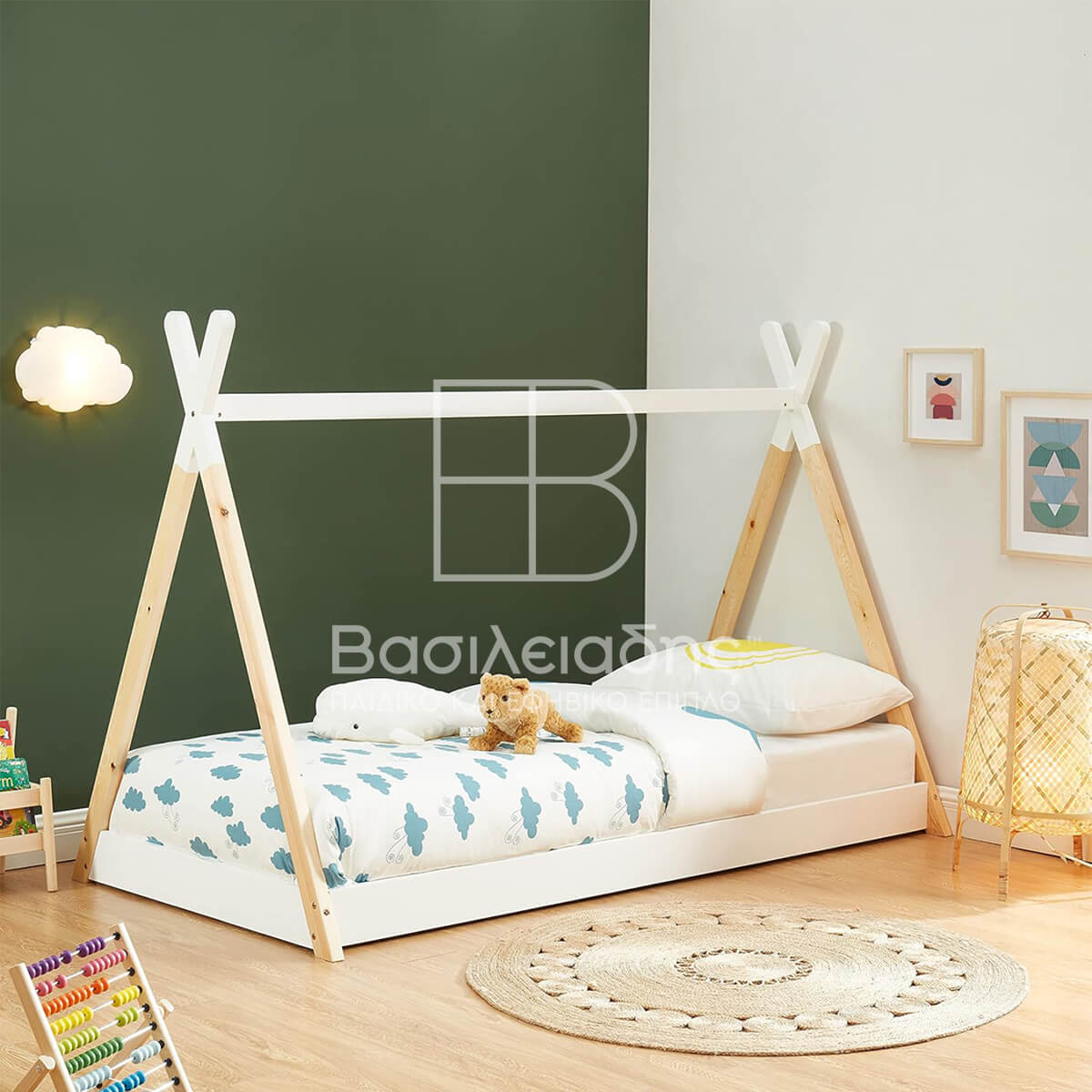 Κρεβάτι παιδικό Montessori φυσικό με λευκό - Παιδικά Έπιπλα Βασιλειάδης